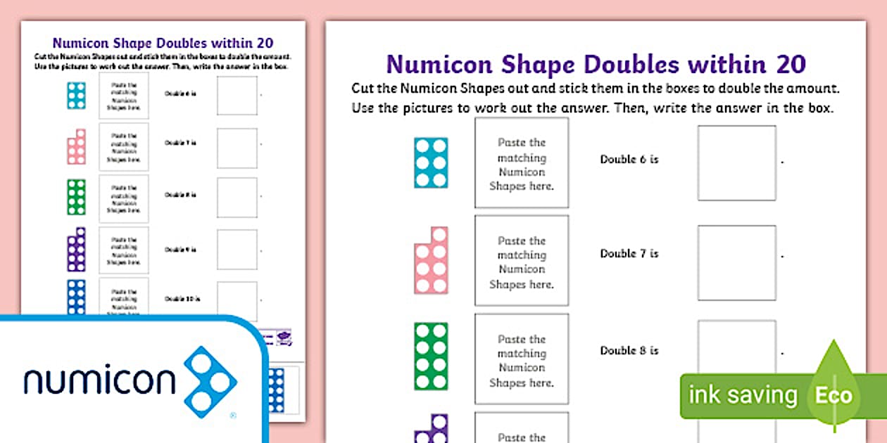 Numicon Shapes Doubles within 20 Cut and Stick Activity